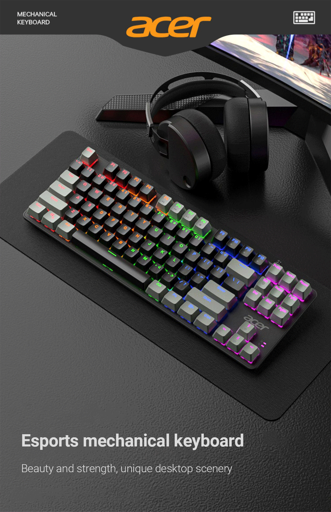 Acer True Mechanical Keyboard OKW132 with RGB Backlight USB Cable+2.4G ...