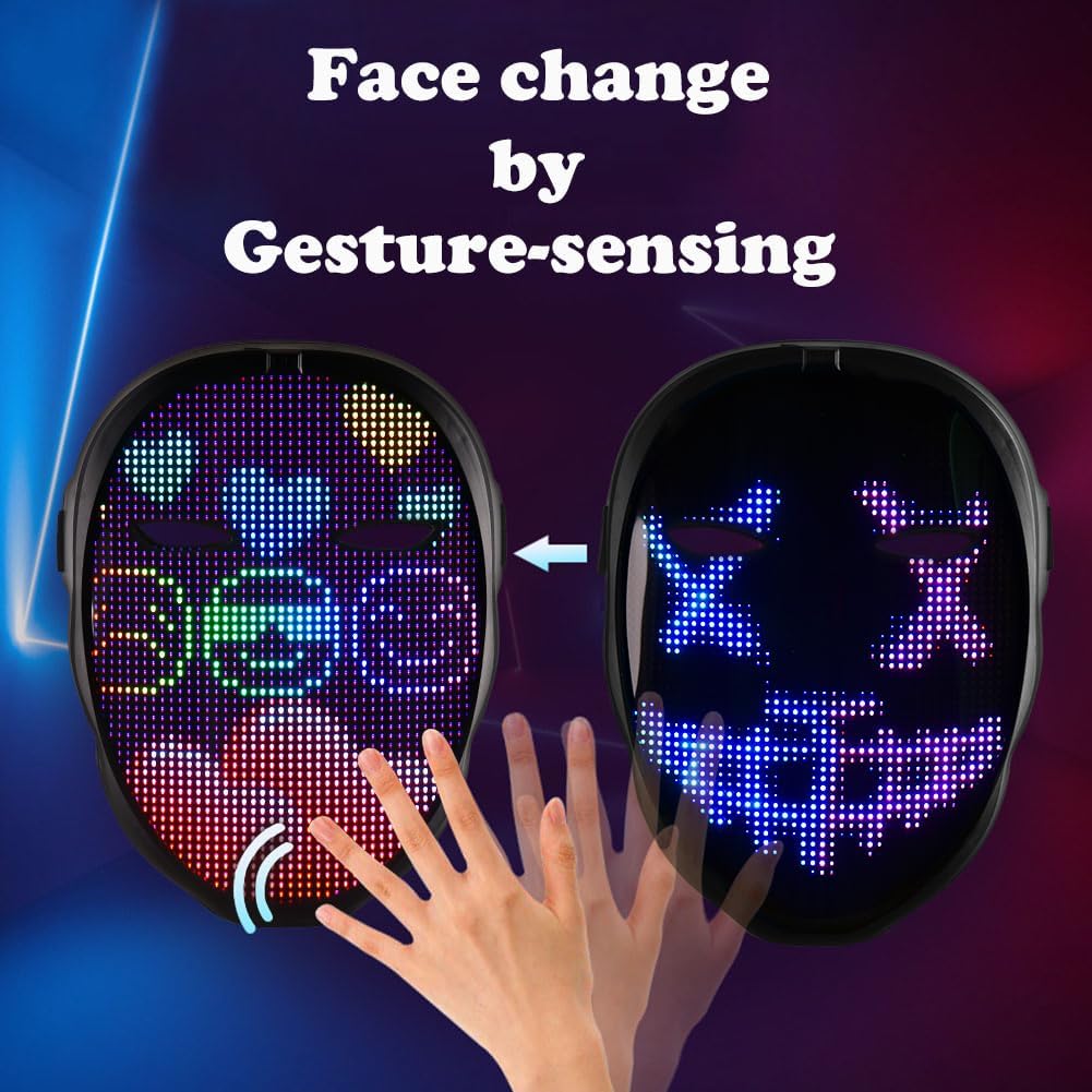 LED Mask RGB Full-Color Luminous Face Transforming Mask DIY Editing ...