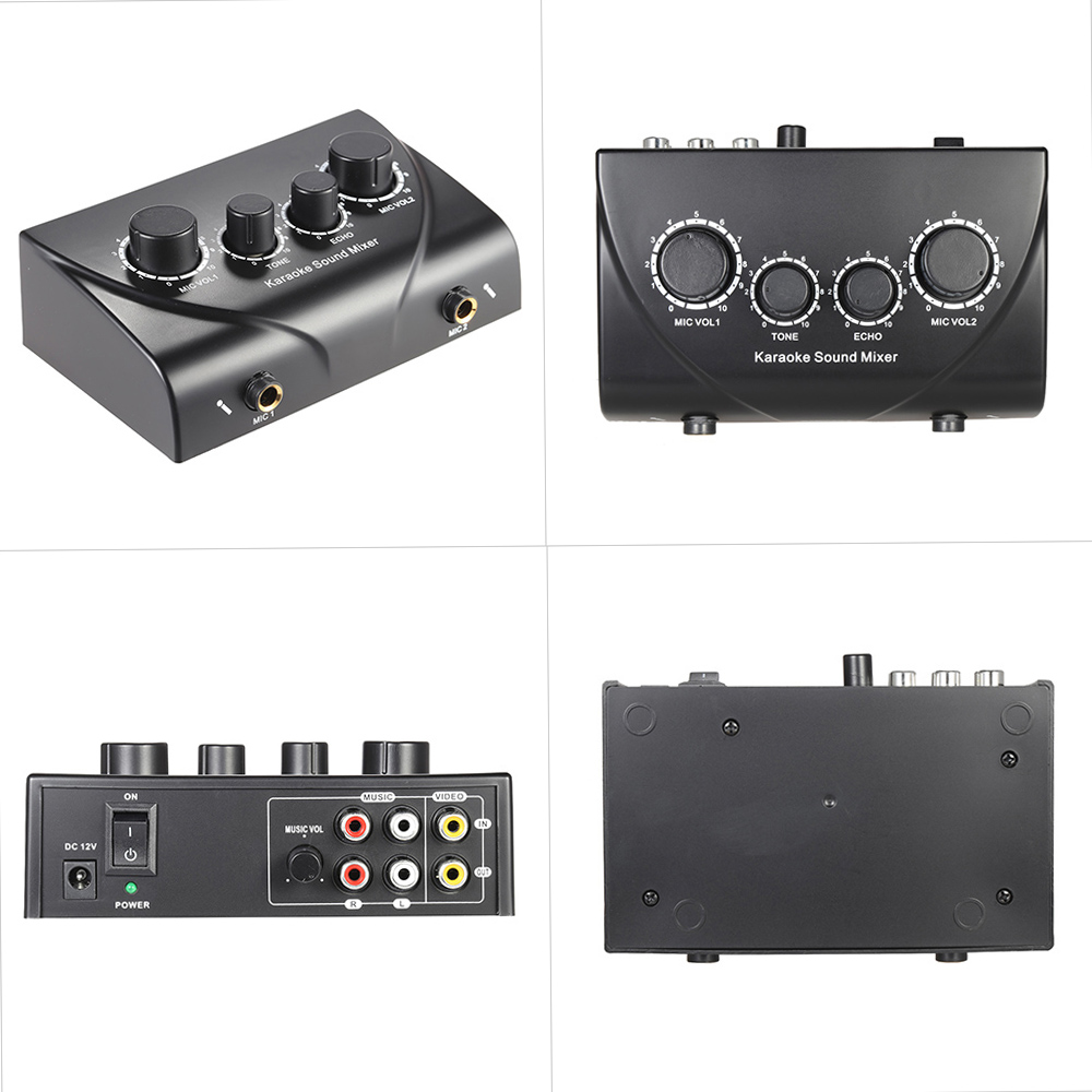[NEW&COD] Audio Mixer Amplifier Karaoke Sound Mixer Portable Dual Mic Inputs With Cable ...