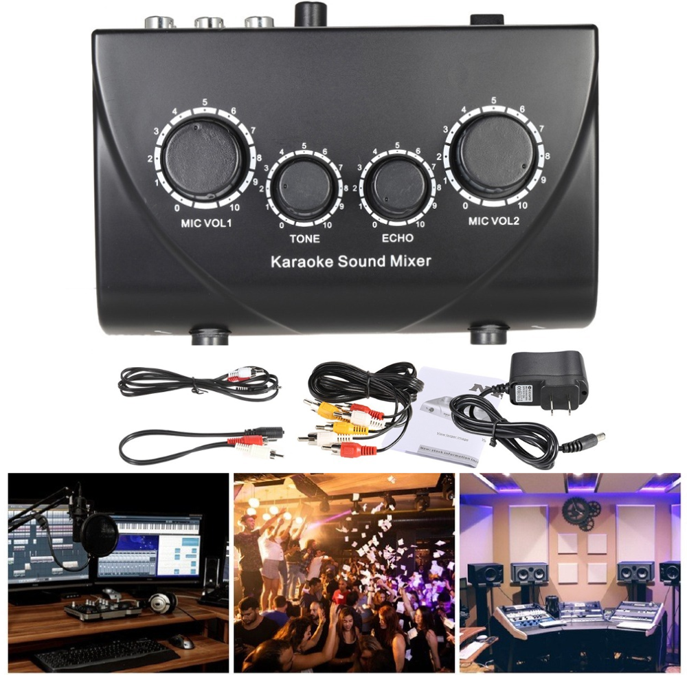 [NEW&COD] Audio Mixer Amplifier Karaoke Sound Mixer Portable Dual Mic Inputs With Cable ...