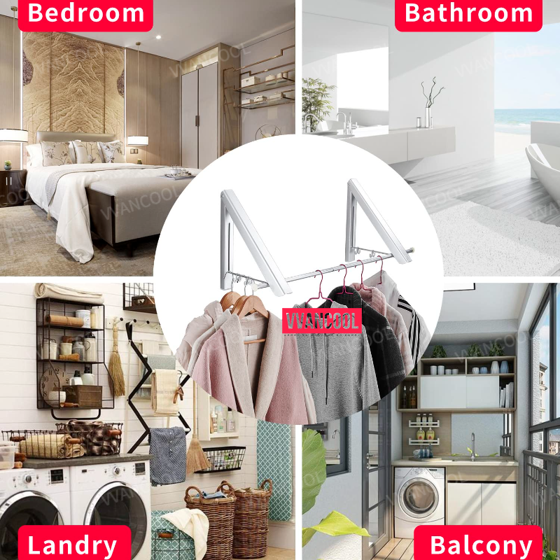 VVANCOOL Retractable Clothes Rack Hanger Folding Clohes Wall Hanger ...