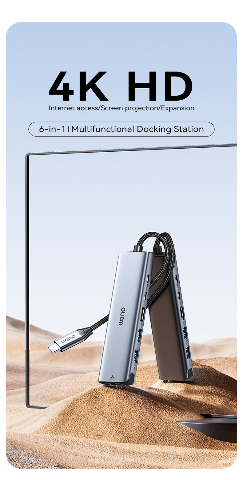llano USB-C Hub, 6 in 1 USB C Docking Station with 4K/60Hz HDMI, 100W ...