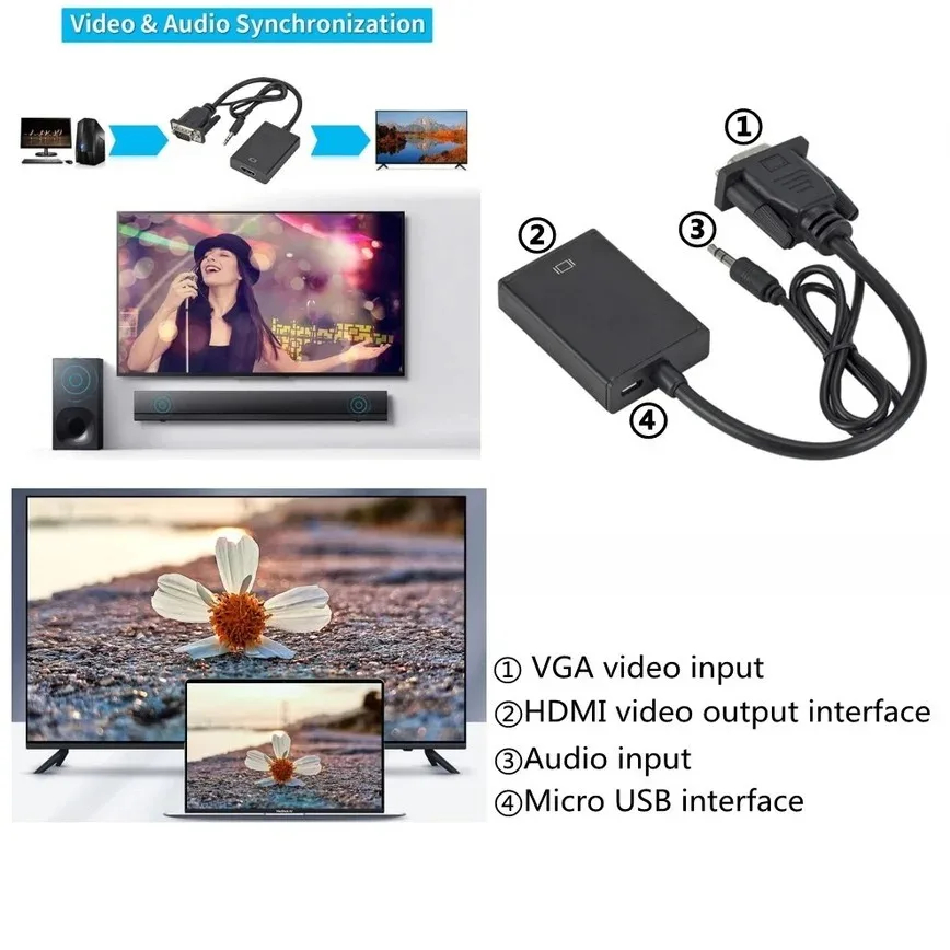 HD 1080P VGA to HDMI Converter Cable with 3.5mm Audio Output HDMI ... HD 1080P VGA to HDMI Converter Cable with 3.5mm Audio Output HDMI ...