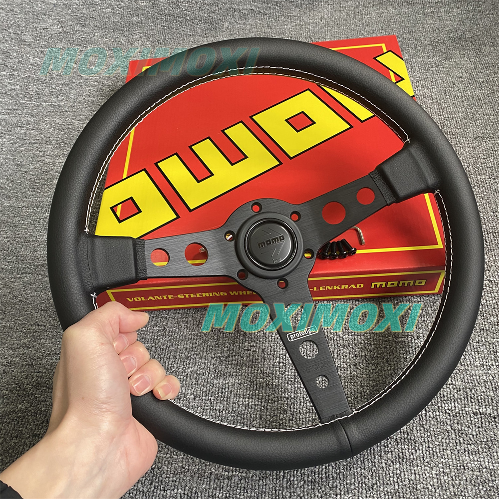 New spot MOMO Prototipo black buttons Style pu Leather Racing Sport Steering Wheel for 14inch ...