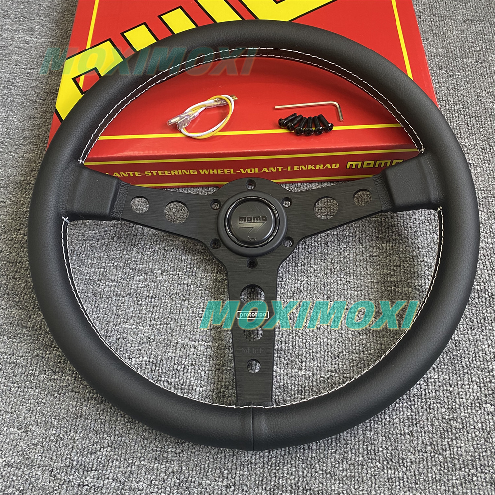 New spot MOMO Prototipo black buttons Style pu Leather Racing Sport Steering Wheel for 14inch ...