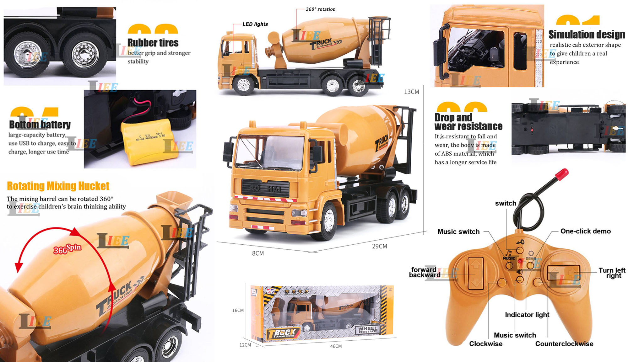 RC Mixer Truck Car Remote Control 2.4G Engineering Mixer Car Gift Toys ...