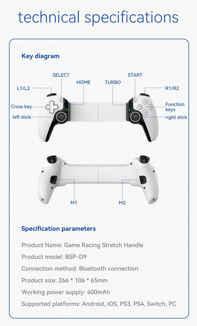 BSP D8pro/D9/D10/D10s/D11 Mobile Phone Stretching Game Controller Wireless Bluetooth PC Tablet ...