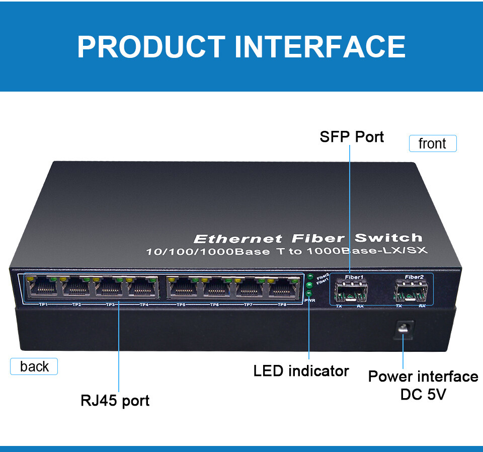 JT-COM 8 Port Gigabit Switch 8 RJ45 Port + 2 SFP Ethernet Network ...