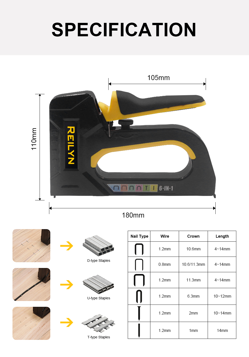 6 IN 1 Heavy Duty Stapler Gun Nail Hand Tacker Gun Manual Steel Nails ...