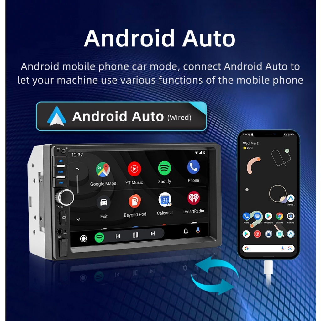 Car radio 7" HD 2Din 7018C Mirror link screen Carplay Android Auto GPS ...