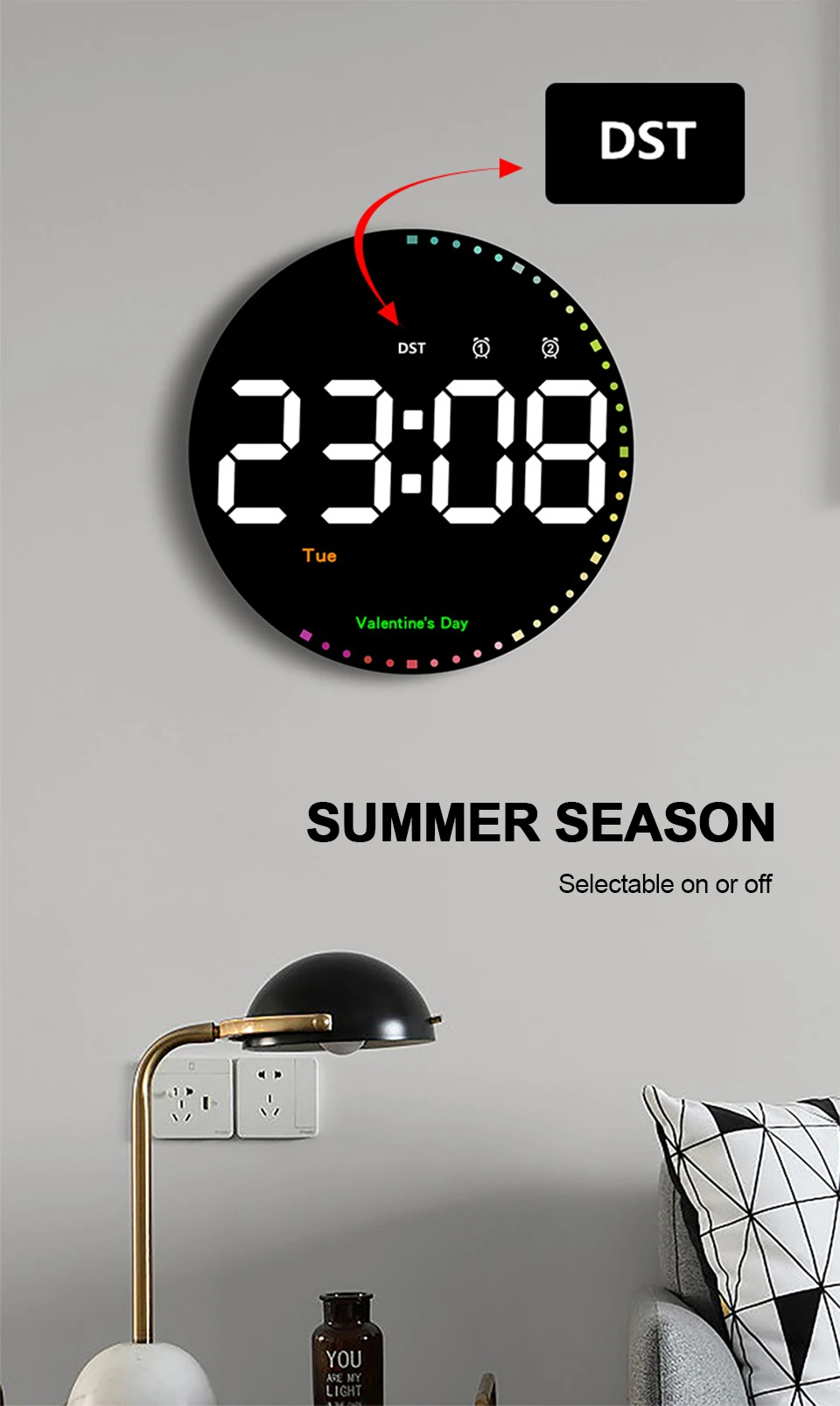 10 Inch Round Digital Wall Clock 10-Levels Brightness Colorful ...