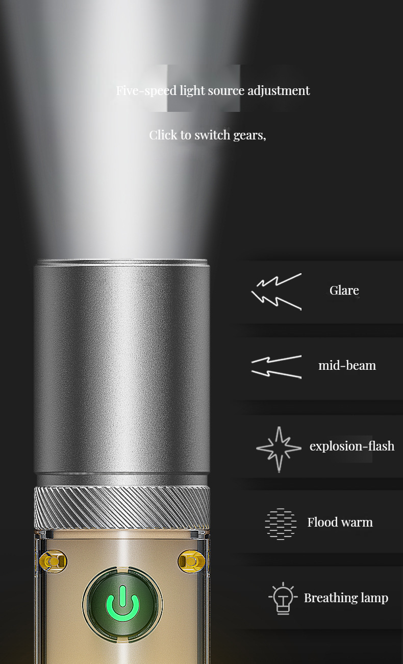 New TYPE-C rechargeable P50 flashlight multi-functional warm light side light outdoor waterproof ...