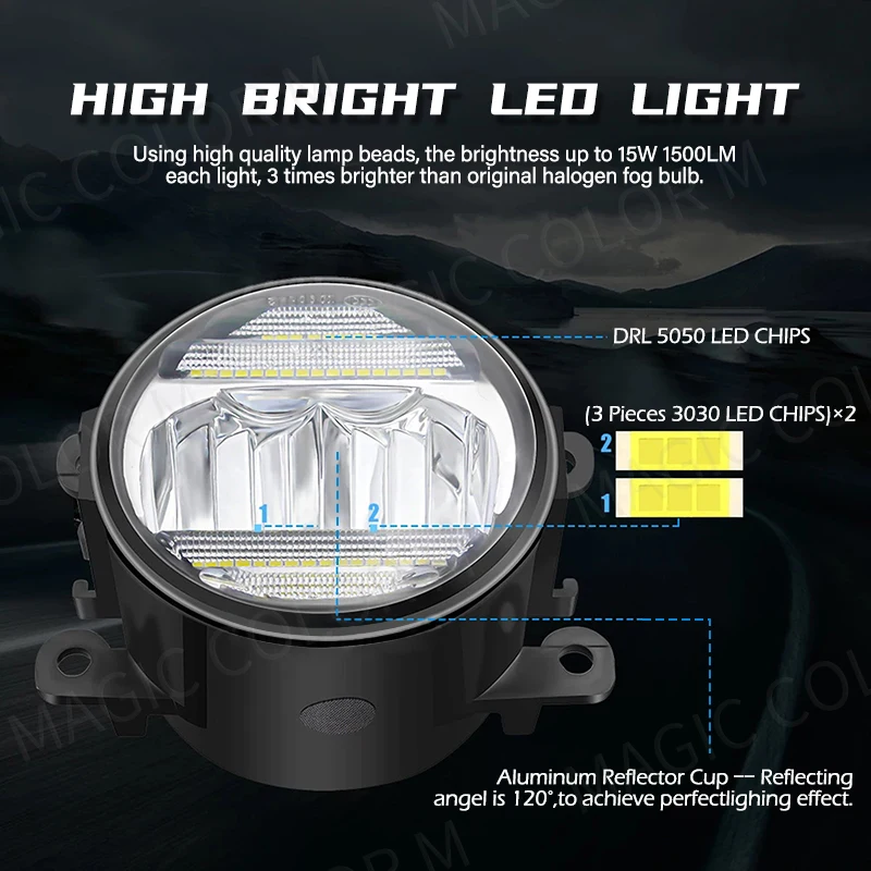 2in1 Car LED Fog Light + DRL Daytime Running Lamp for Toyota Corolla ...
