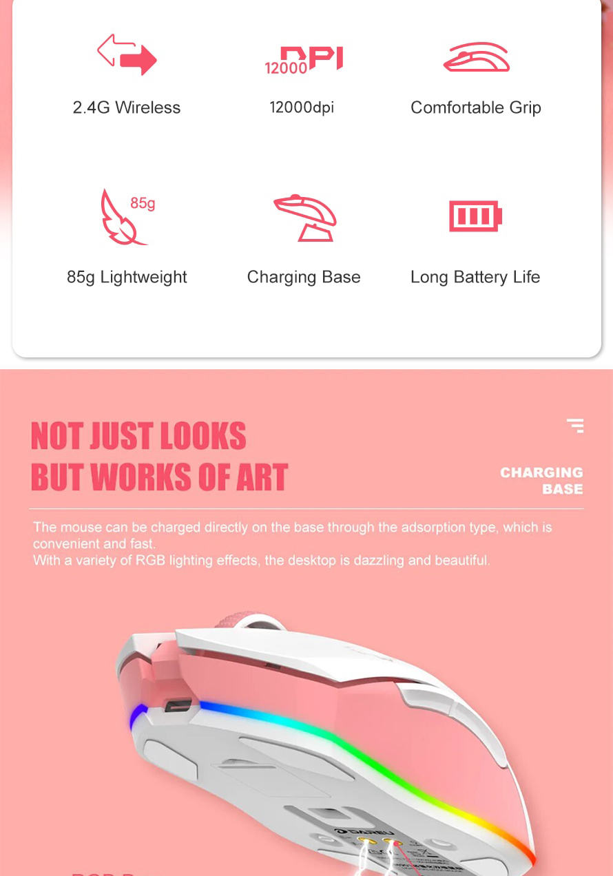 DAREU EM901 Dual Modes Gamer Mouse RGB 2.4G Wireless Wired Gaming Mice ...