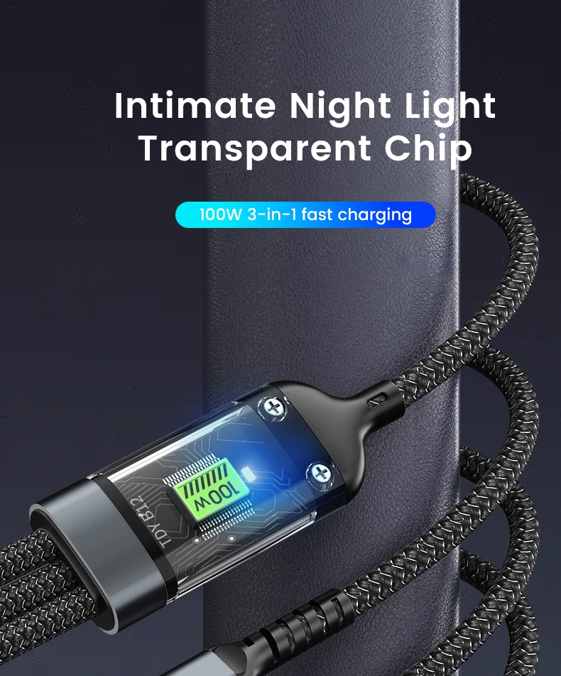 3-in-1 Charging Cable 100W Transparent Luminescent Fast Charging Data ...