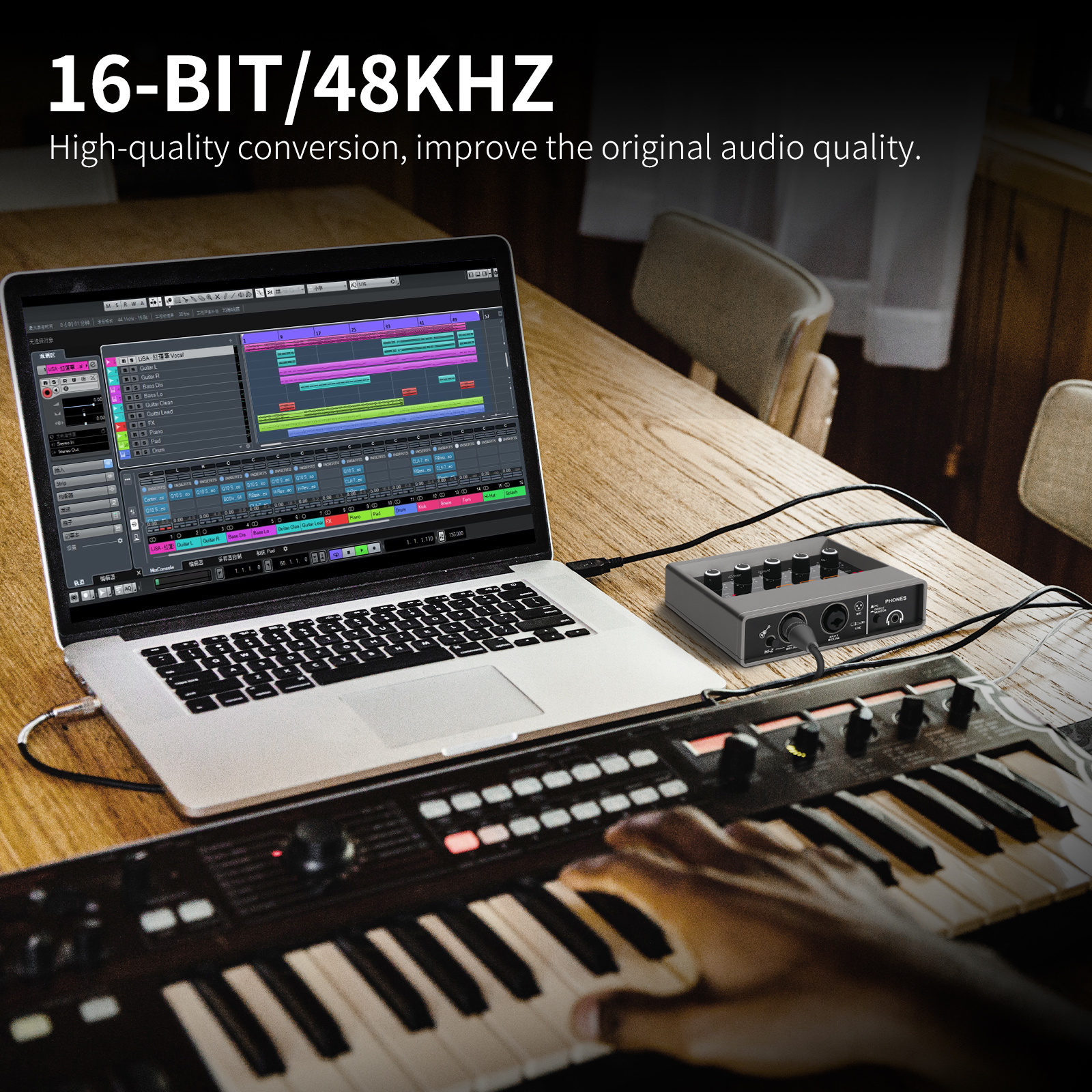 XTUGA Q-16 Professional Audio Interface USB Recording Sound Card with ...