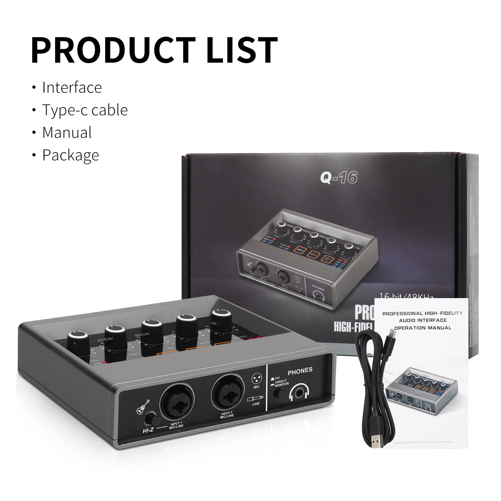 XTUGA Q-16 Professional Audio Interface USB Recording Sound Card with ...
