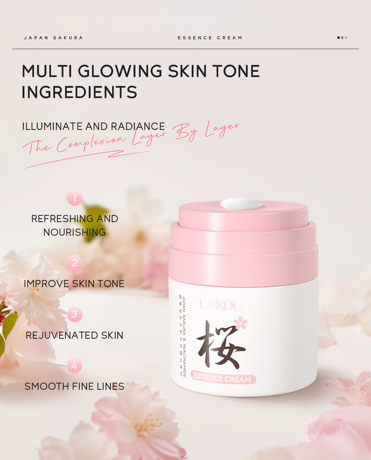 LAIKOU Japan Sakura Niacinamide Essence Cream 3X Glowing Hydrating ...