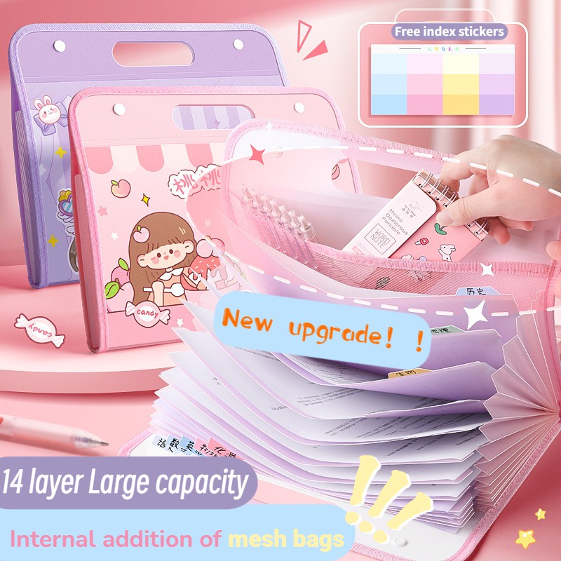 New Upgrade 14 Layers Expanding File Folder with Mesh Pocket A4 File ...