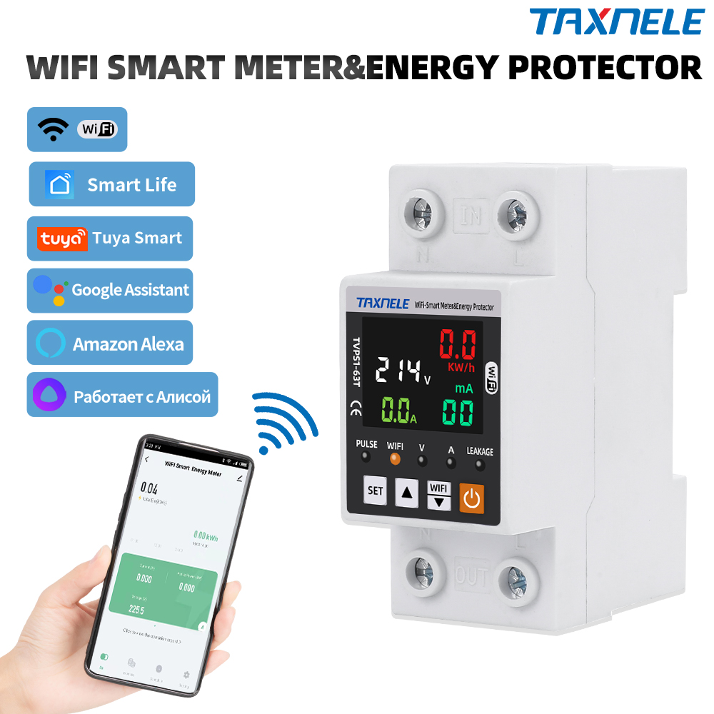 TUYA wifi meter Smart life Earth Leakage Voltage Protector Switch ...