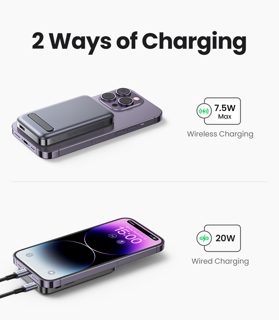 UGREEN Magnetic Battery 10000mAh Battery Pack with Foldable Kickstand ...