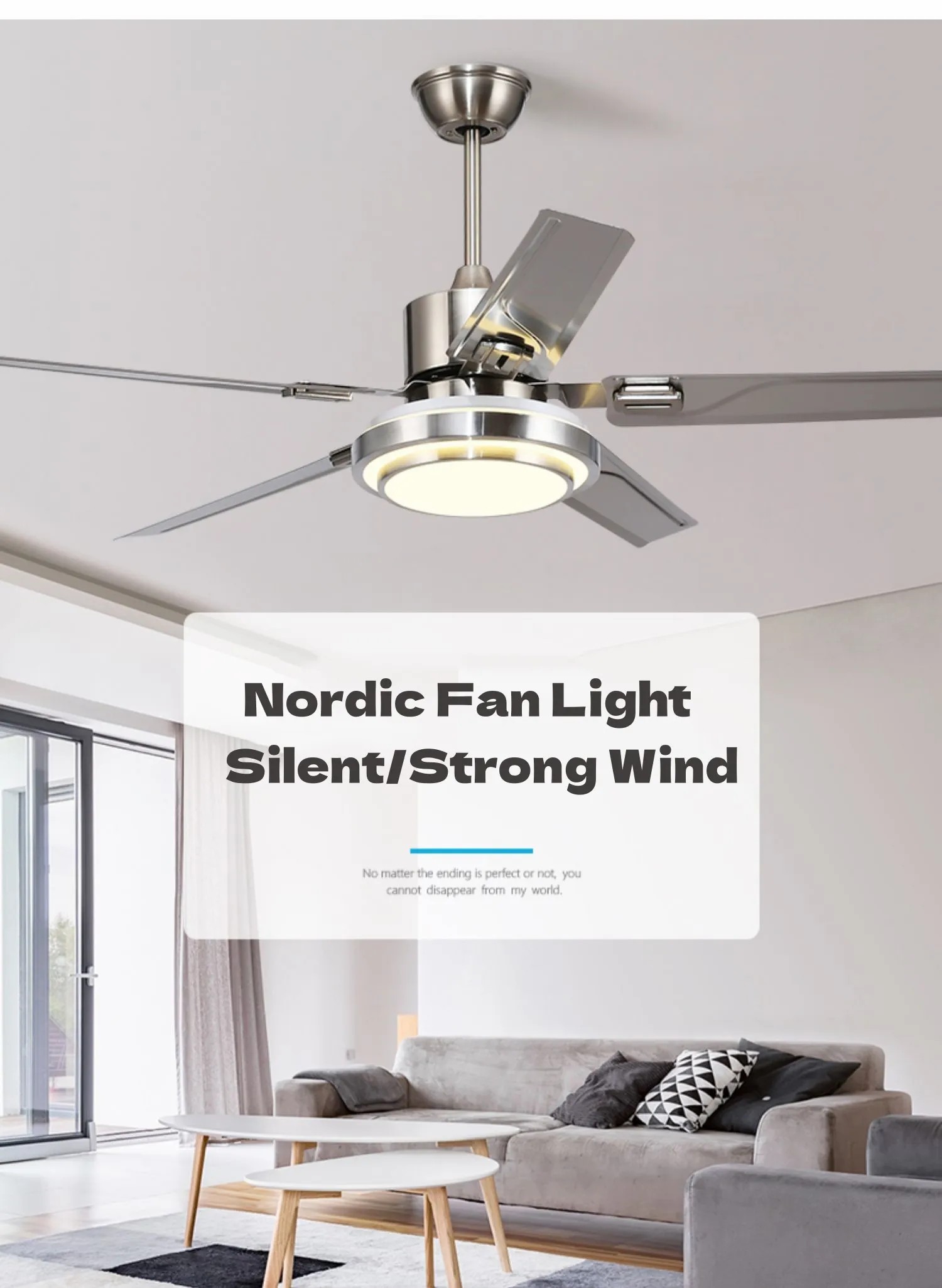 Nordic Modern Ceiling Fan With Light 3 Colors Dimming Strong Wind Fan ...
