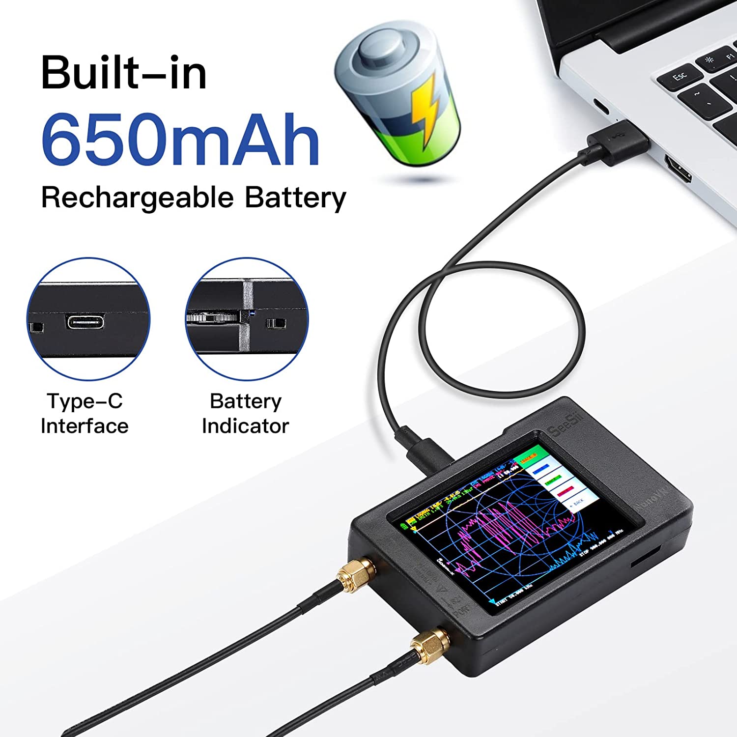 NanoVNA-H Vector Network Antenna Analyzer 10KHz-1.5G HzMF HF VHF UHF ...