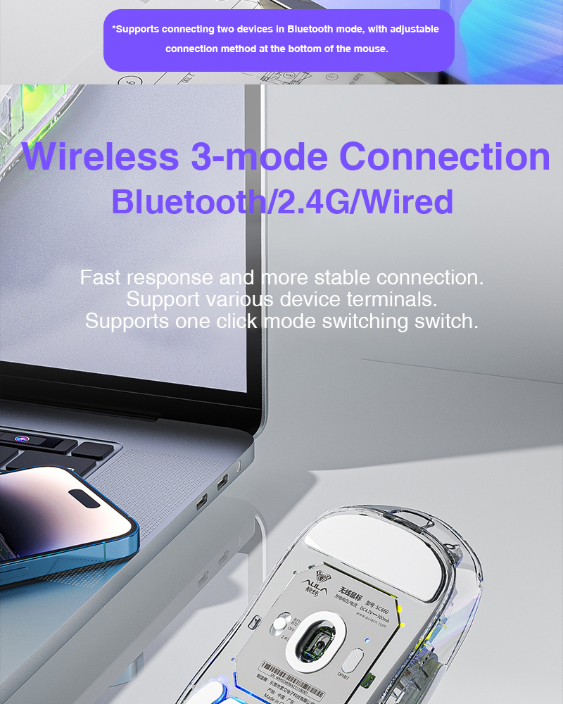 AULA SC660 Tri-Mode Game Mouse Wireless 2.4G/bluetooth/wired Backlight ...