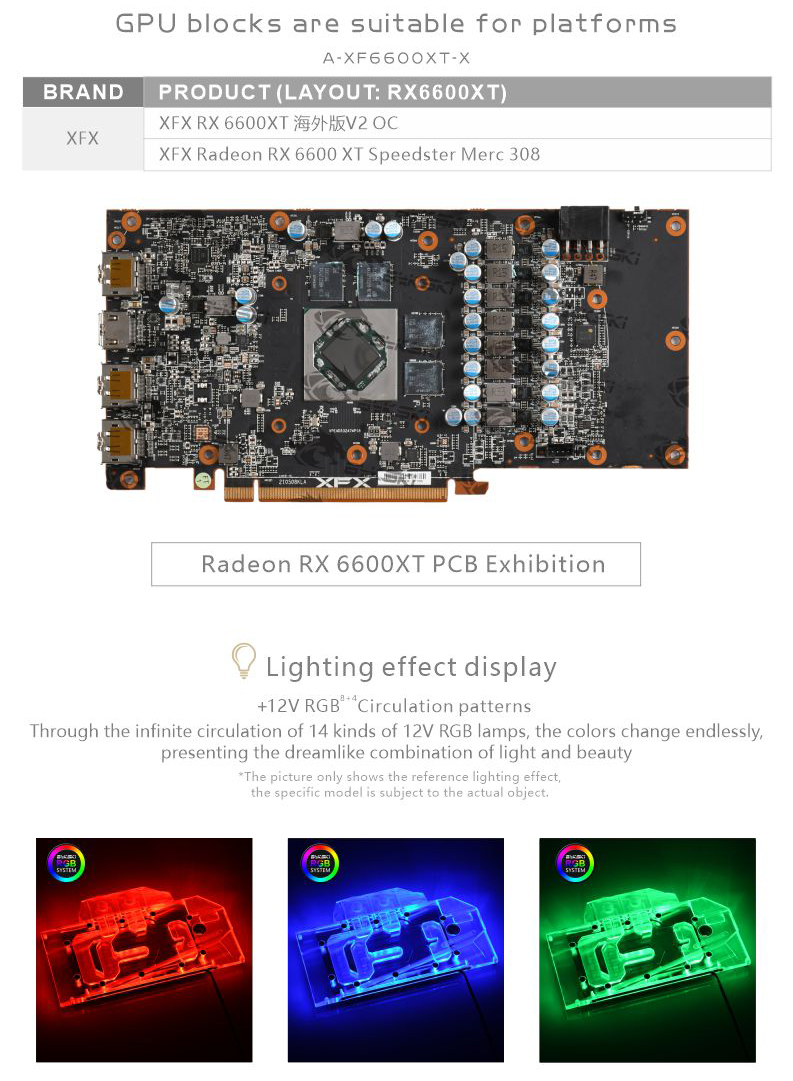 Bykski GPU Water Block for XFX Radeon RX 6600 XT Speedster Merc 308 ...