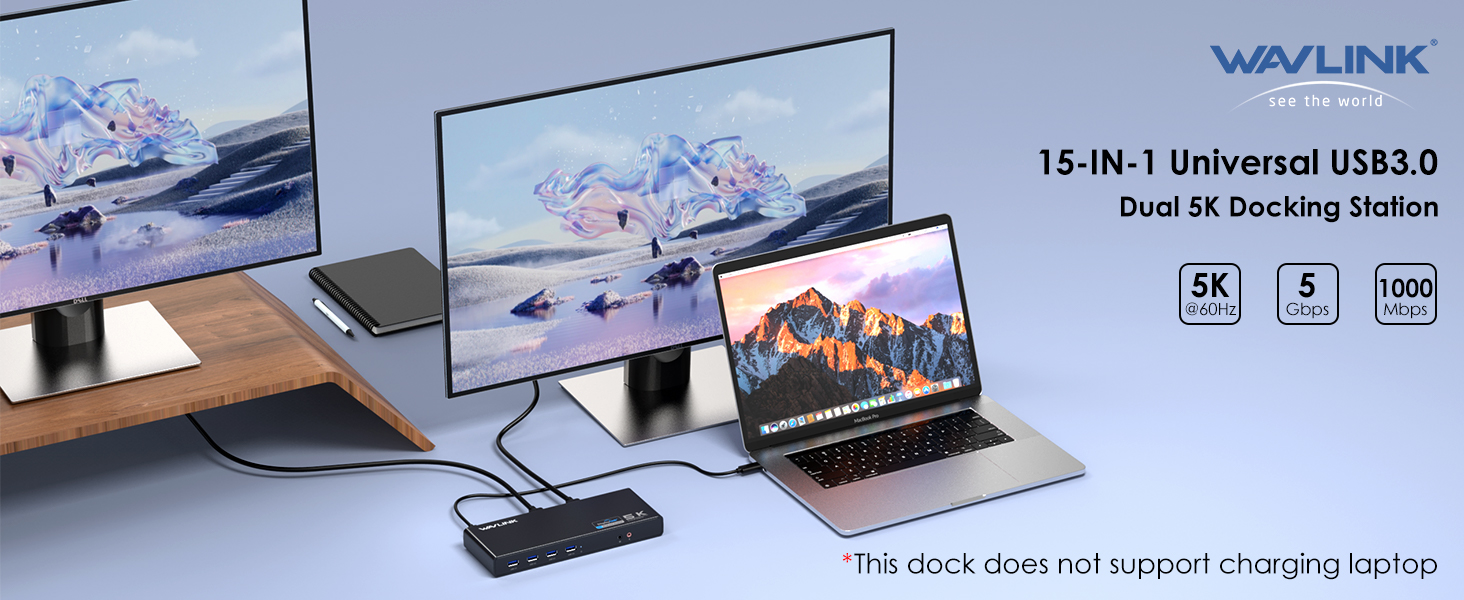 WAVLINK Displaylink Docking Station 15-IN-1 Multiport Adapter USB HUB ...