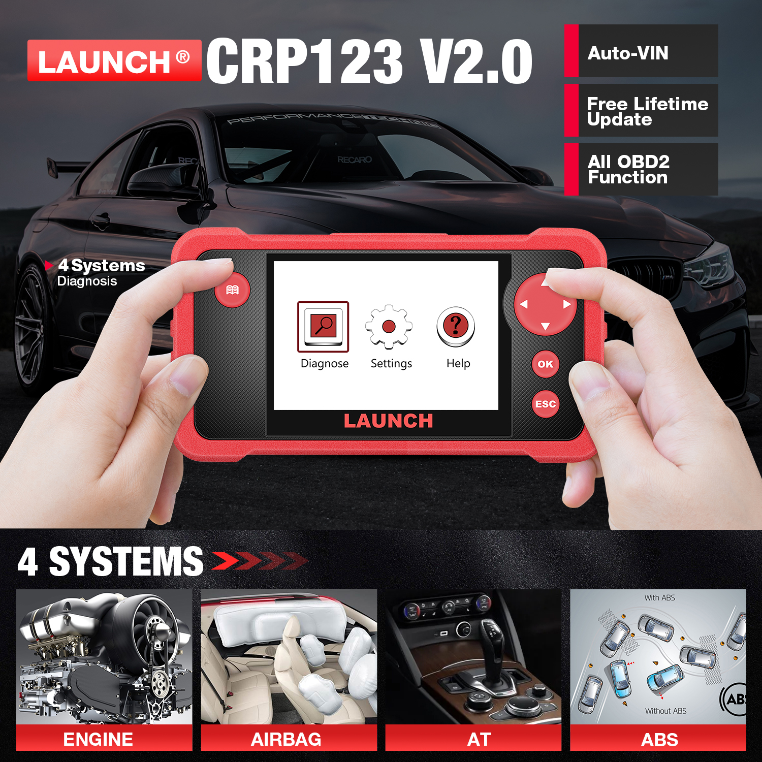 【COD】LAUNCH X431 CRP123 V2.0 Automotive OBD2 EOBD Scanner ABS Airbag ...