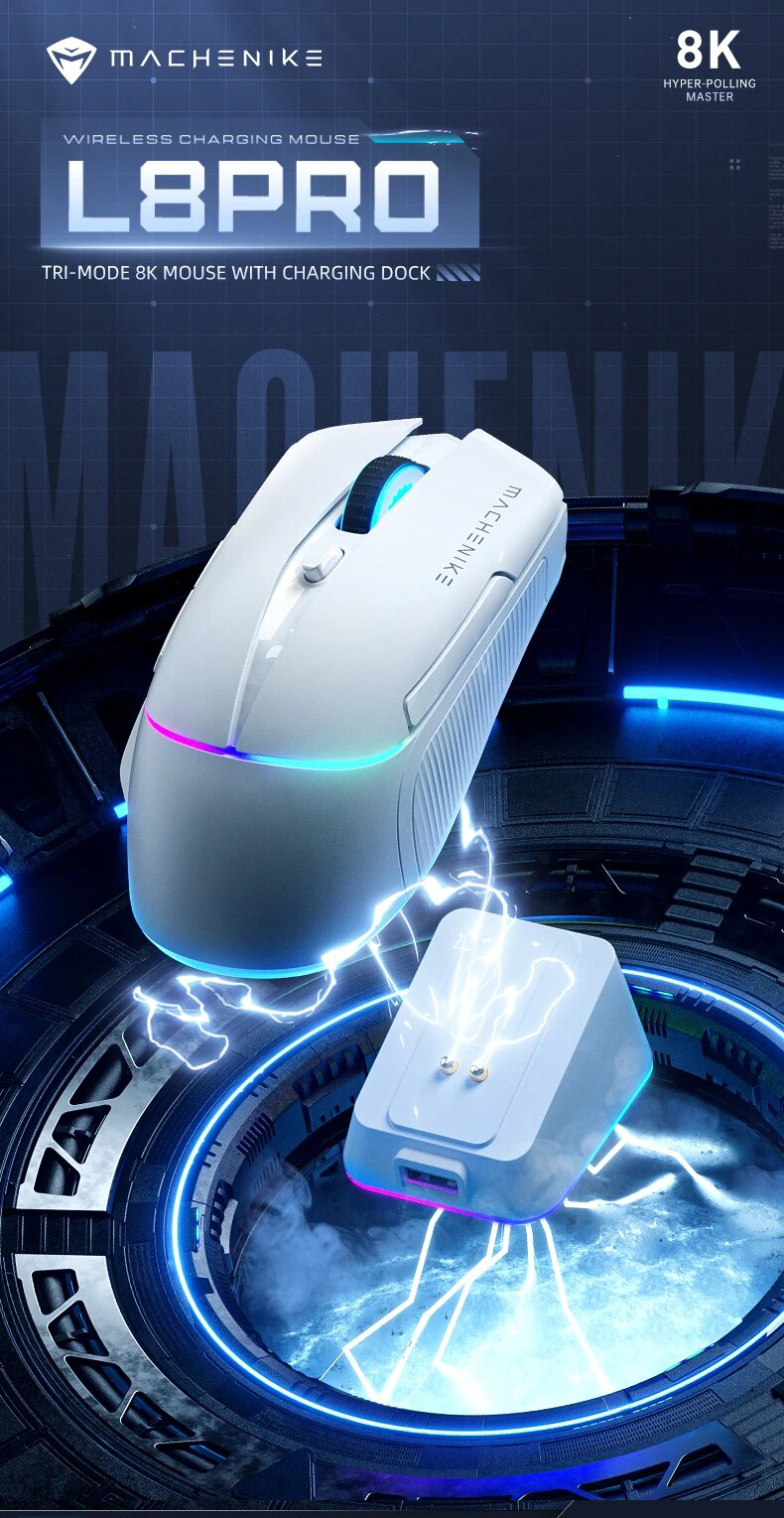 MACHENIKE L8Pro Wireless Gaming Mouse With Charging Dock PAW3395 Optical Sensor Adjustable ...