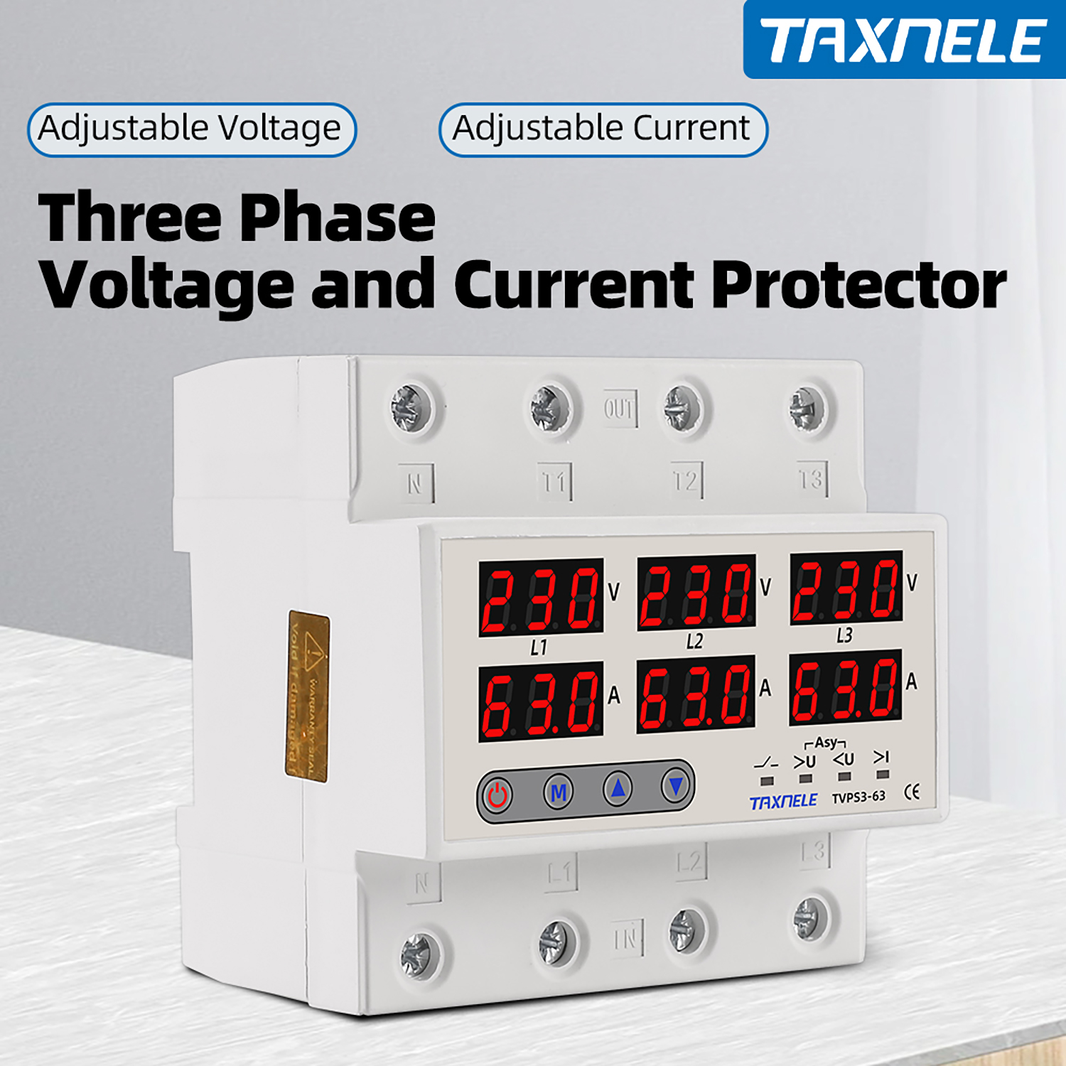 3 three phase Voltage Current Relay Protector 63A 60A 220V 3P+N Over ...