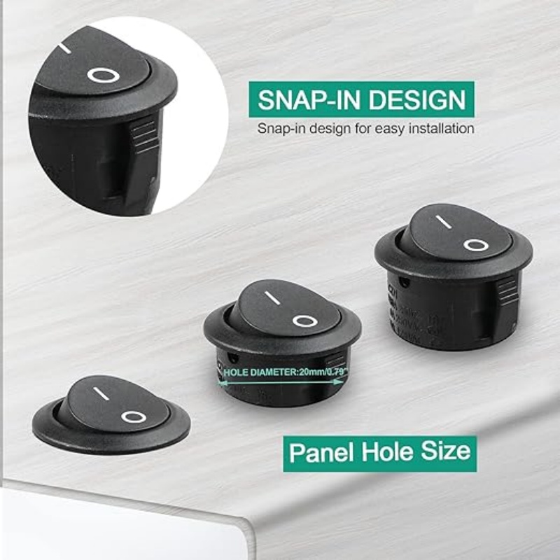 10 Pcs Round Snap Boat Rocker Switch AC 6A/250V 10A/125V 2 Solder Pads ...