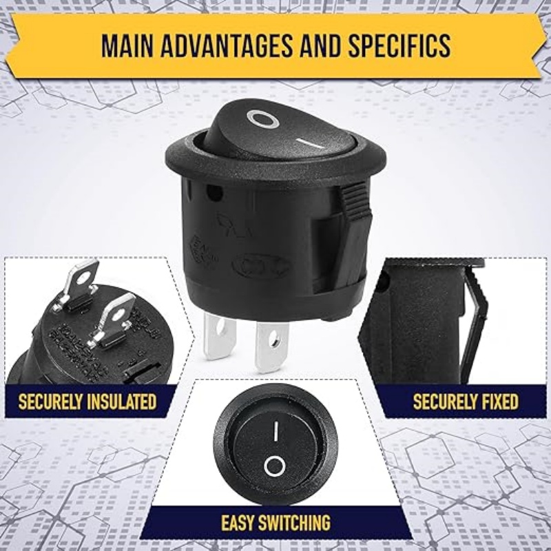 10 Pcs Round Snap Boat Rocker Switch AC 6A/250V 10A/125V 2 Solder Pads ...