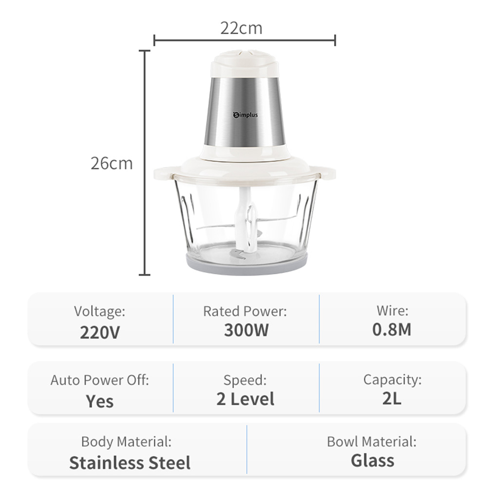 Simplus 2L Electric Meat Grinder Chopper and Blender Multifunctional Food Processor Stainless ...
