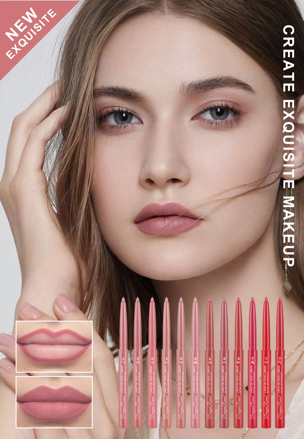 Lip Liner Lipstick Pen Dark Brown Red Waterproof Long-Lasting Lip Liner ...