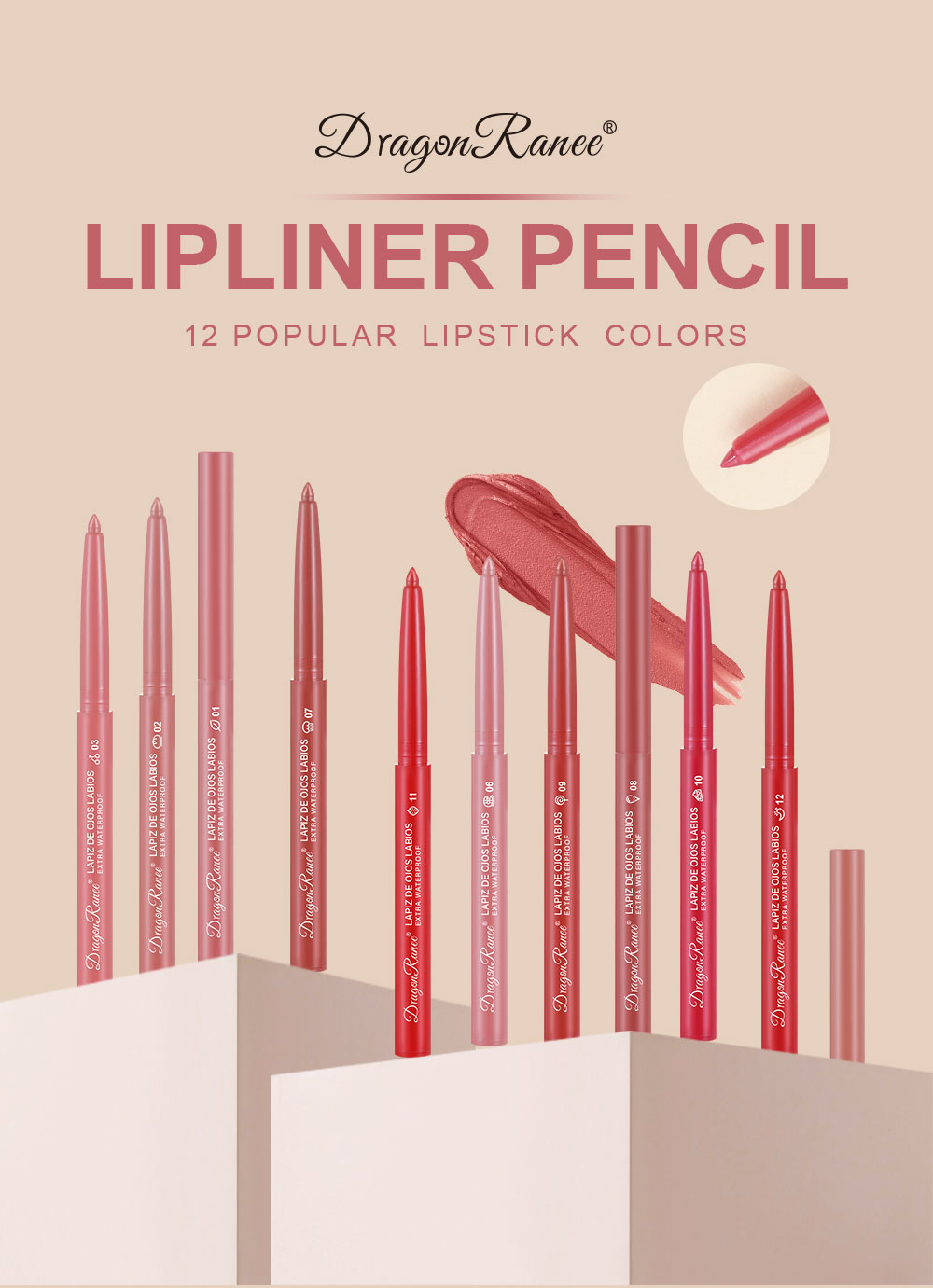 Lip Liner Lipstick Pen Dark Brown Red Waterproof Long-Lasting Lip Liner ...