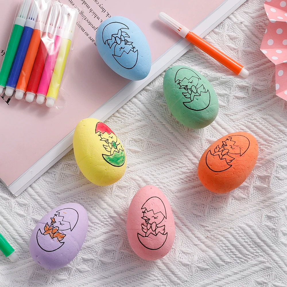 6pcs 6cm Easter Foam Egg with Colorful Pen DIY Painting Foam Egg for ...