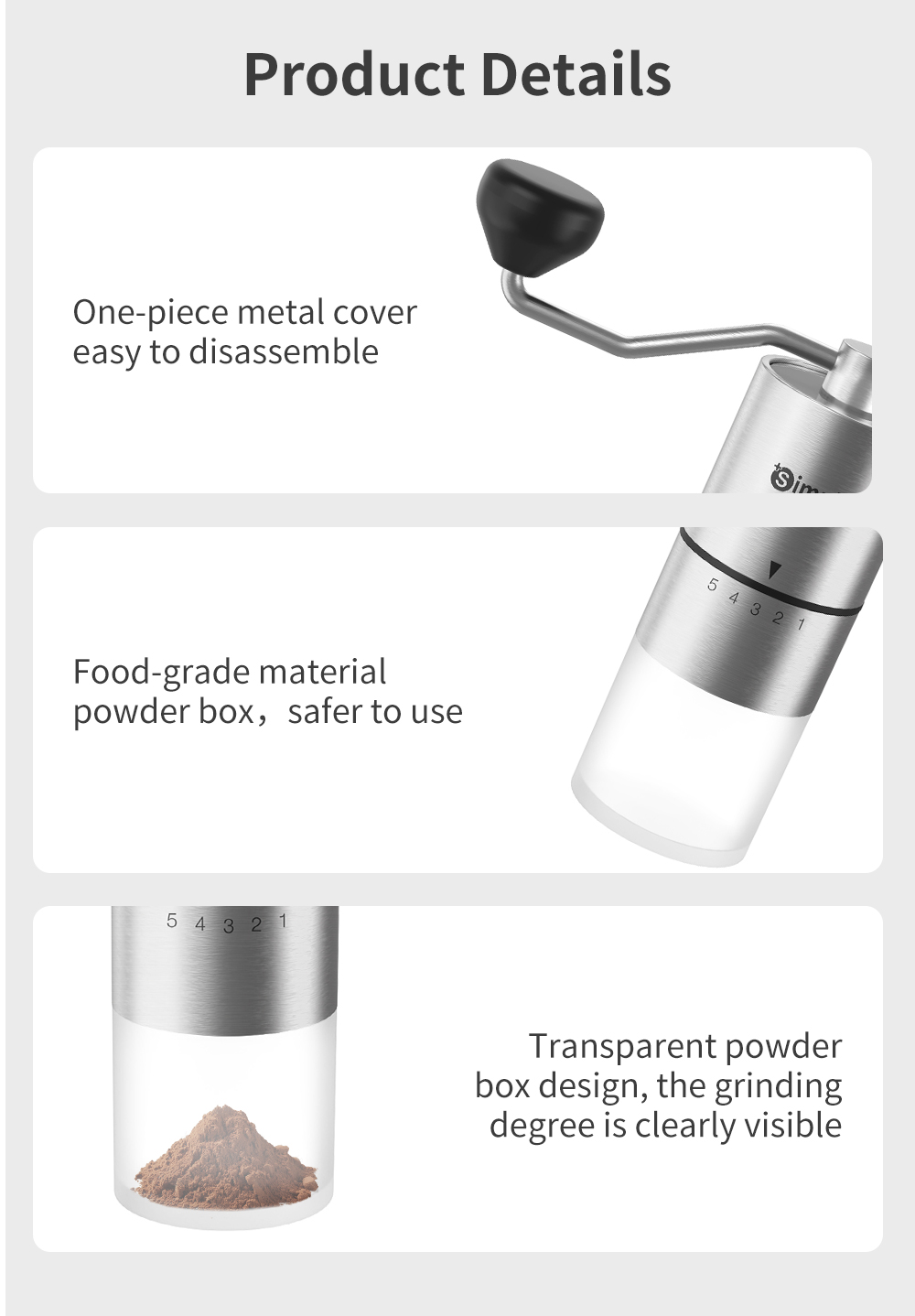 Simplus Manual Coffee Bean Grinder Stainless Steel Portable Hand ...