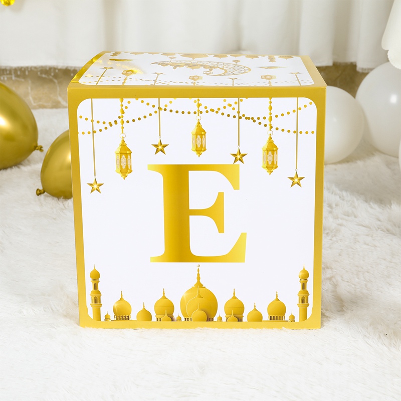 3pcs 27CM White Gold Eid Mubarak Decoration Boxes Eid Paper Boxes with ...