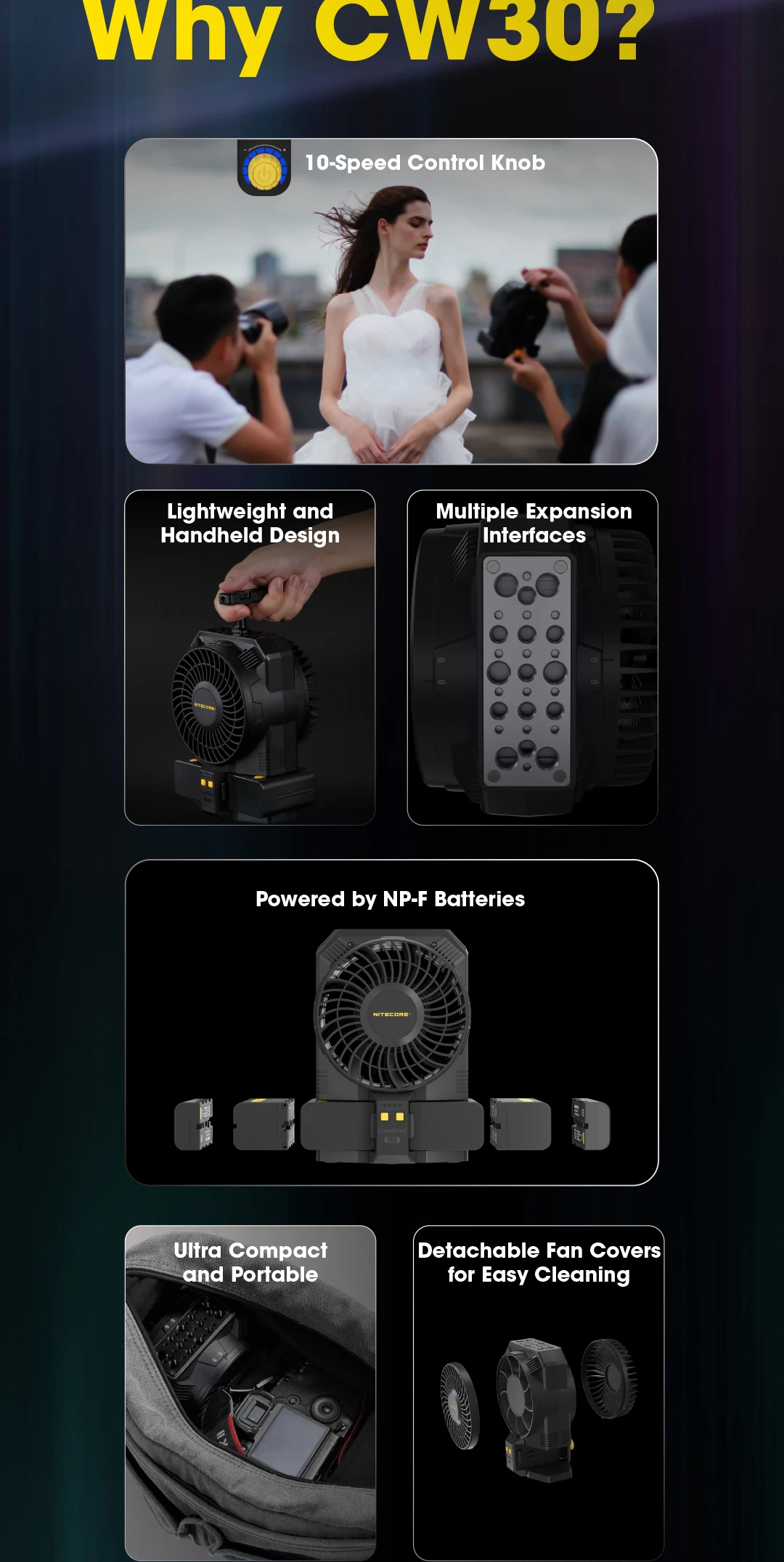 NITECORE CW30 CineWind Mini Photography Fan Protable Cord-Free Fan ...
