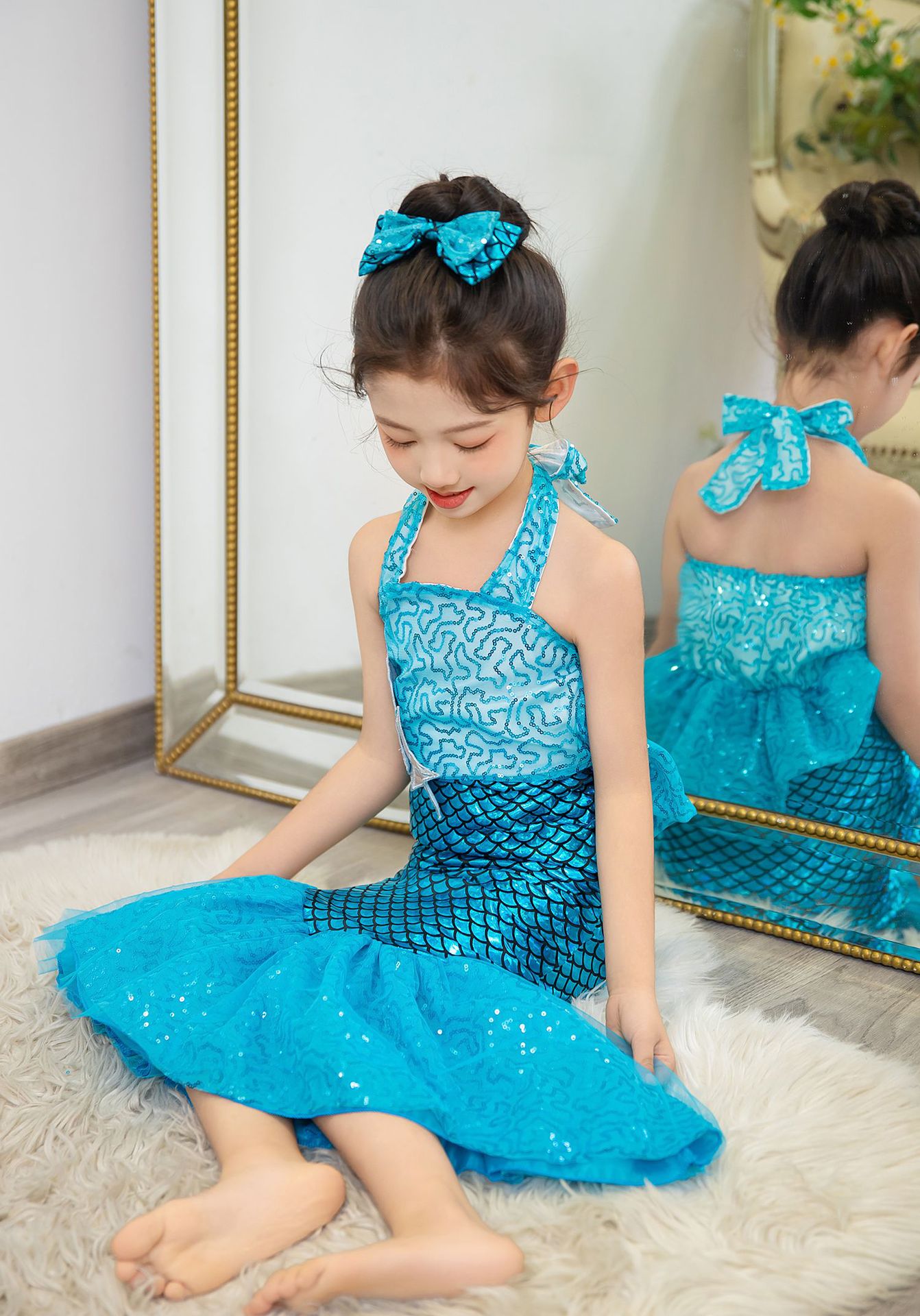 Girls Mermaid Dress Western Style Dress Skirt Children Sequined ...