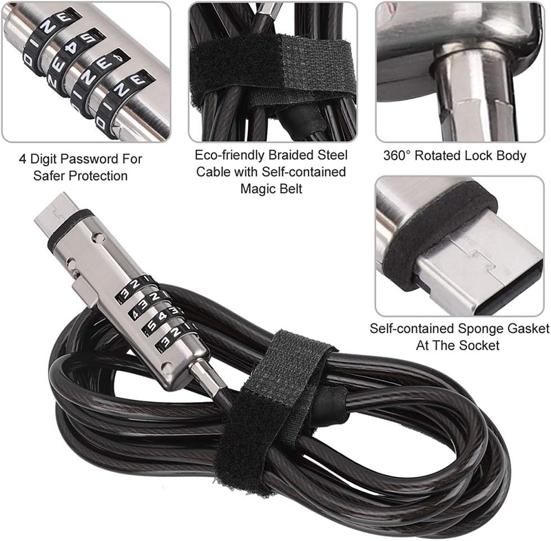 KIPRUN Laptop Cable Lock, Computer Security Cable Lock, Alloy 4 Digital ...