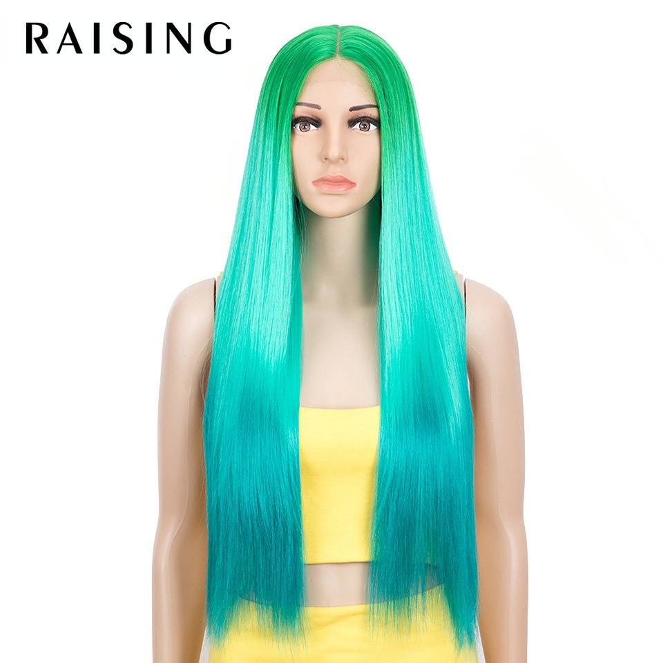 RAISING GIRL Synthetic Long Straight Lace Wigs For Black Women 26Inch ...