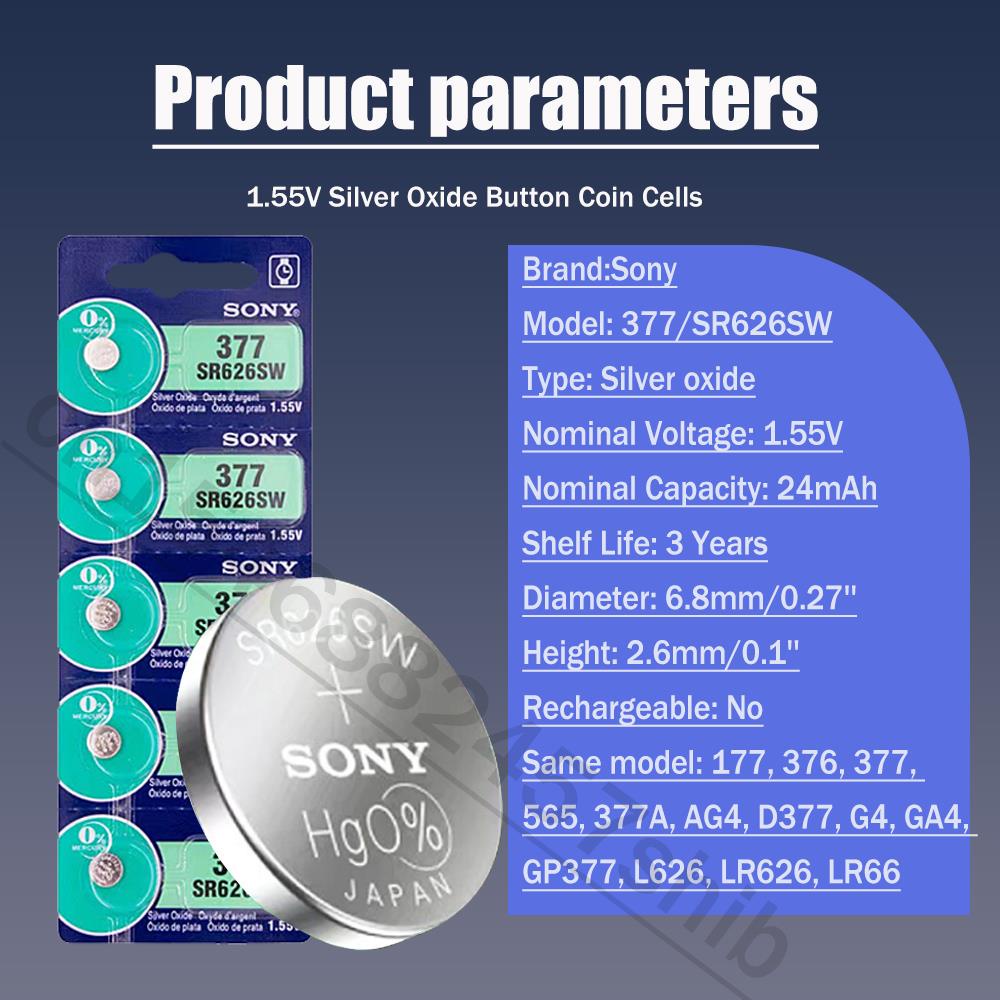 10-50pcs Sony 377 SR626SW SR626 377A AG4 LR66 1.55V silver oxide battery for car key watch MADE ...