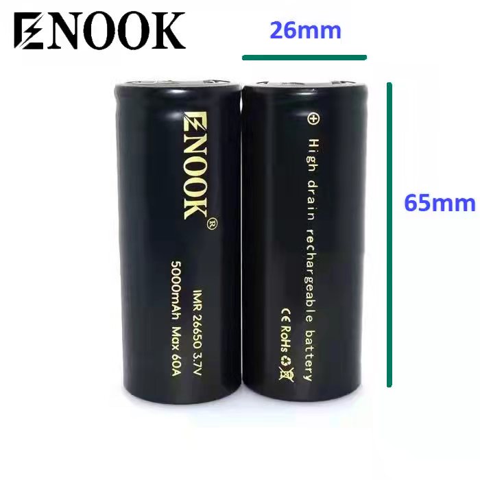 Enook Battery 26650 5000mAh 60A Black Rechargeable Battery 3.7v Lithium ...