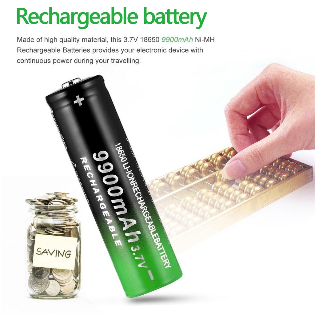 New 18650 9900mAh 3.7V Lithium Ion High Capacity Rechargeable Battery ...
