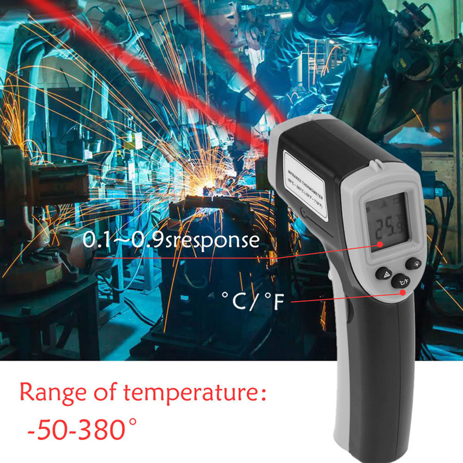 [3 Colors] Industrial Digital Infrared Thermometer Laser Industrial ...