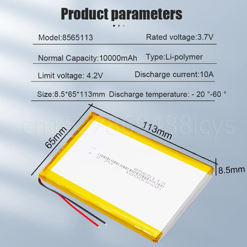 8565113 10000mAh 3.7V Lipo Rechargeable Lithium Polymer Battery For ...